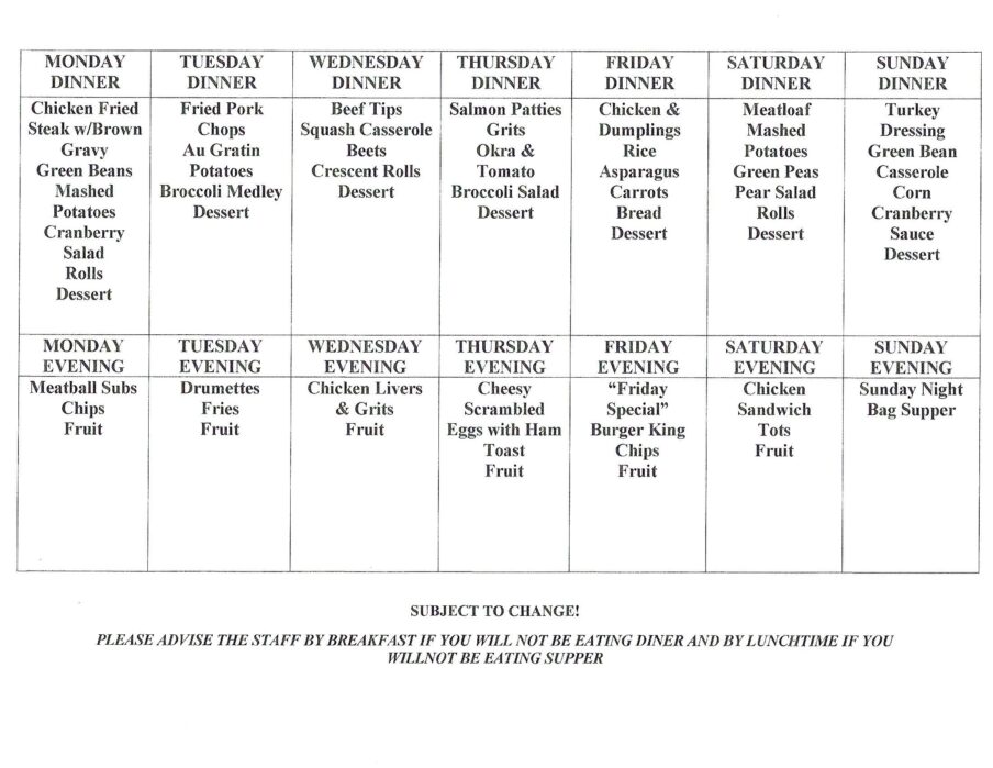 Sample Menu – Solomons Home